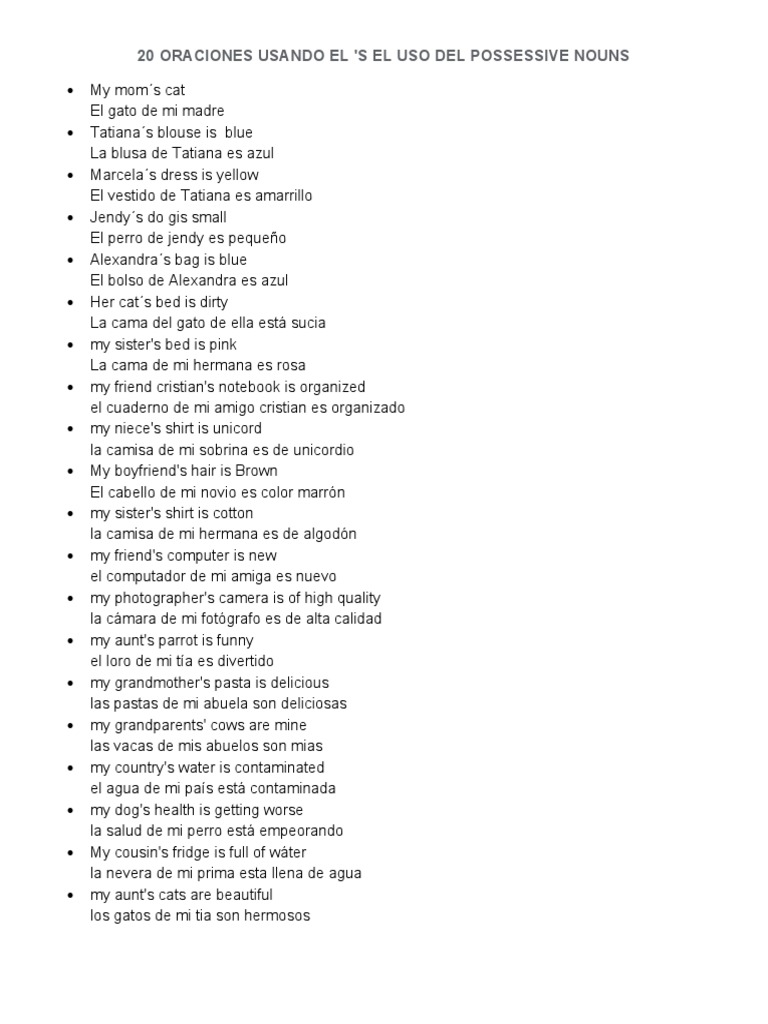 20 Oraciones Usando El | PDF