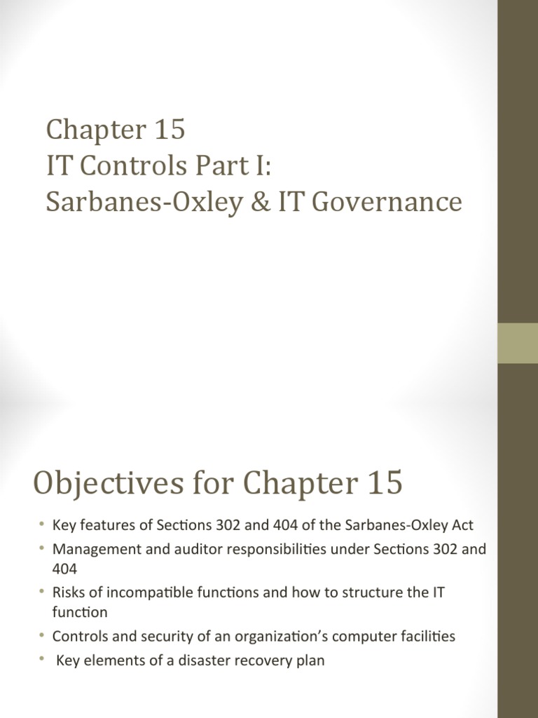 IT Controls Part I: Sarbanes-Oxley & IT Governance | PDF | Sarbanes ...