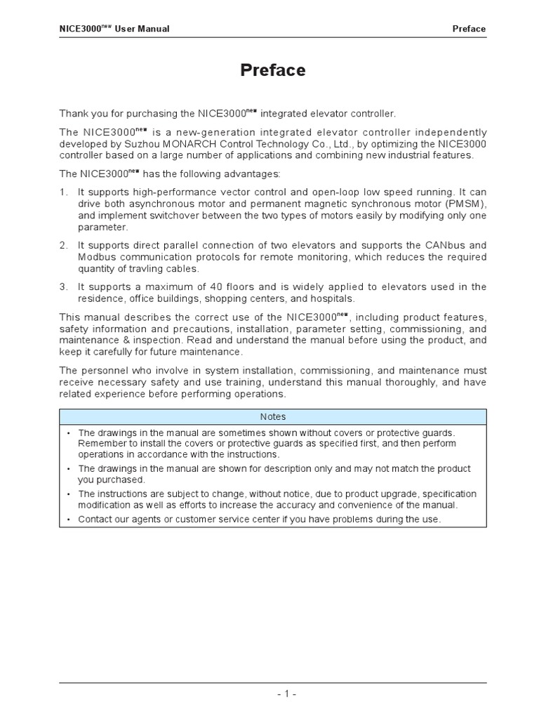 NICE3000 User Manual Overview | PDF | Elevator | Electrical Wiring