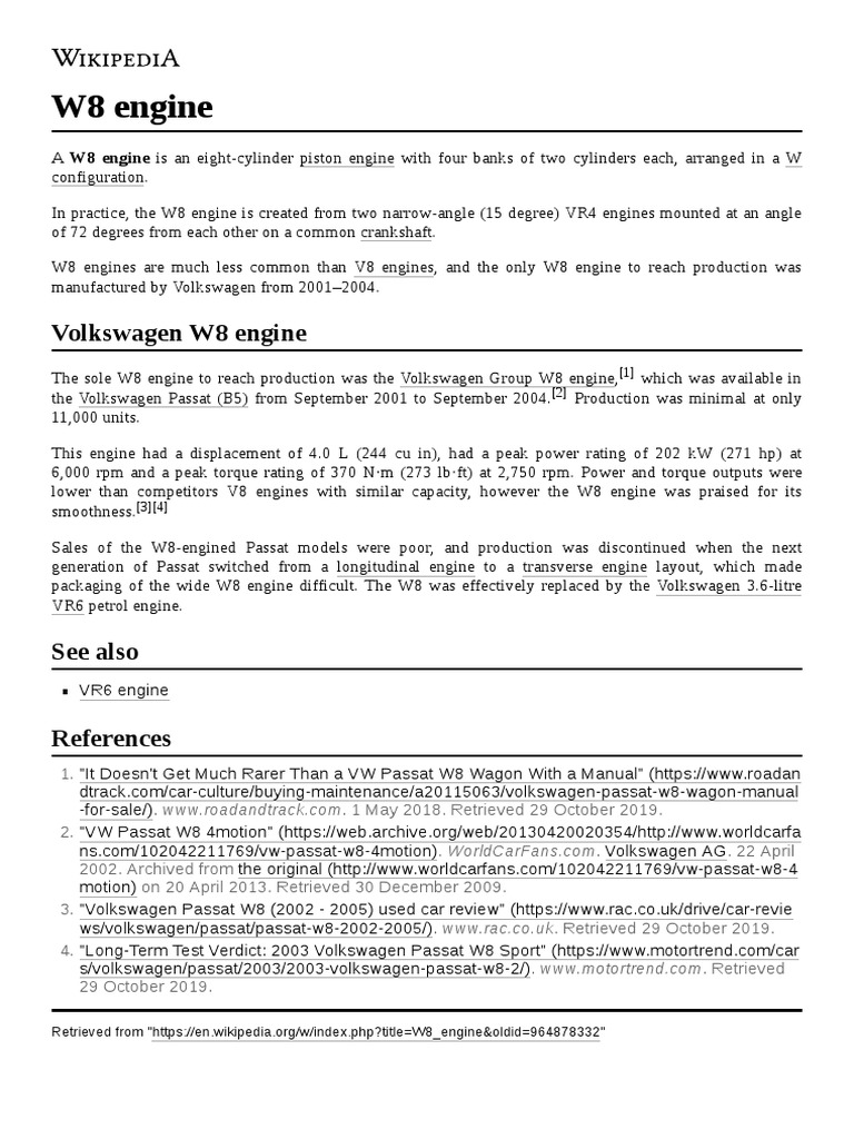 Volkswagen W8 Engine | PDF | Engines | Propulsion