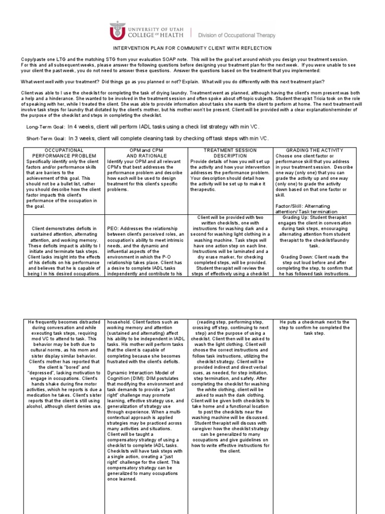 Week 6 Treatment Plan 1 | PDF | Attention | Goal
