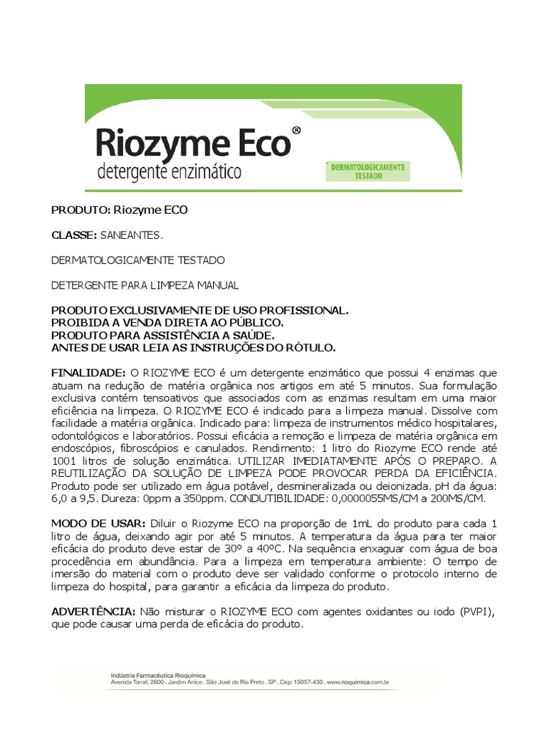 Ficha Técnica - Riozyme ECO - 160515 | PDF | Enzima | Solução