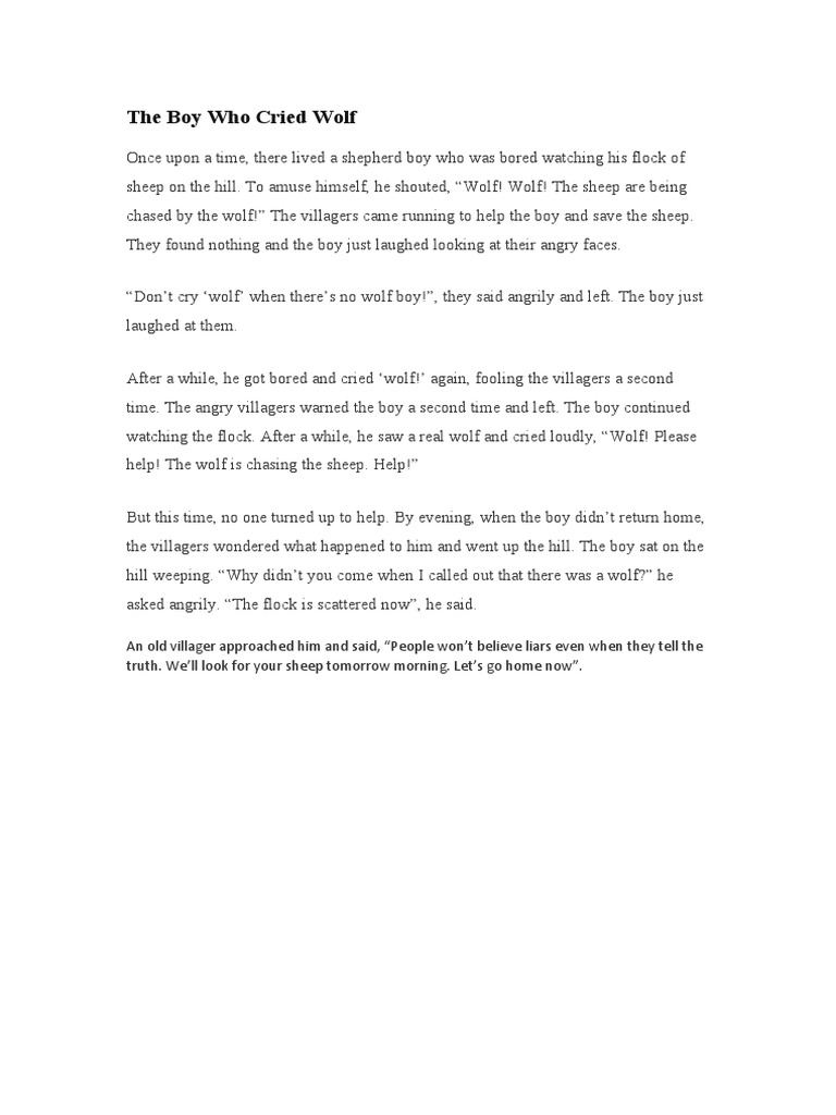 The Boy Who Cried Wolf: A Cautionary Tale | PDF | Poetry | General Fiction