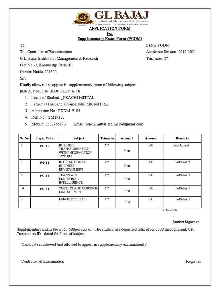 Form 12 - Supplementary Exam Form Final | PDF | Learning | Behavior ...