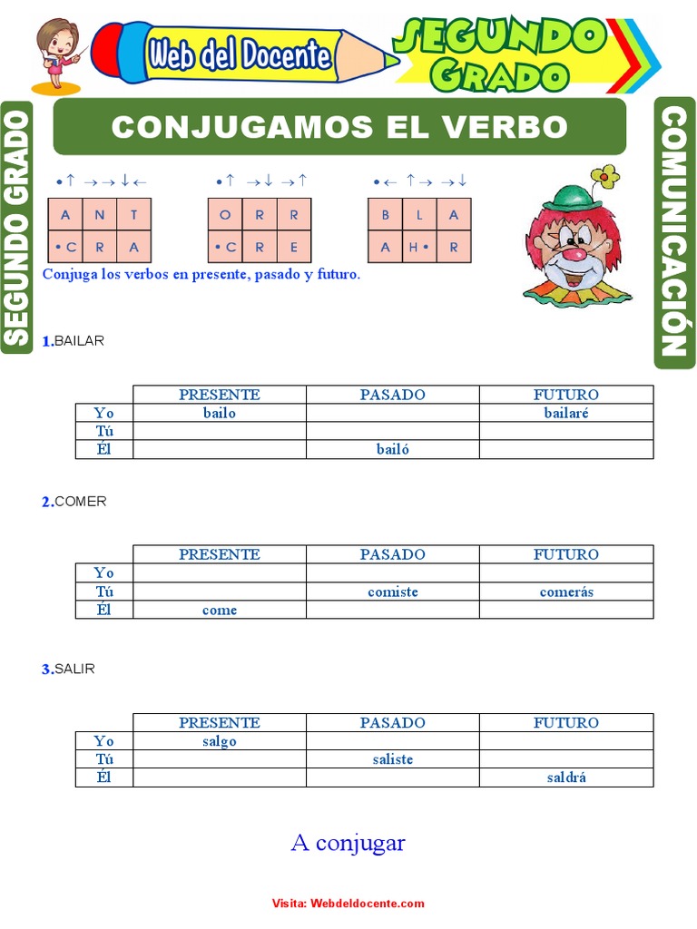 Conjugación Del Verbo Para Segundo Grado De Primaria Pdf Verbo