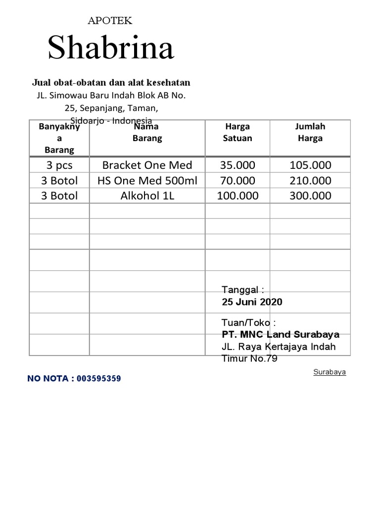 Kop Nota Apotek | PDF