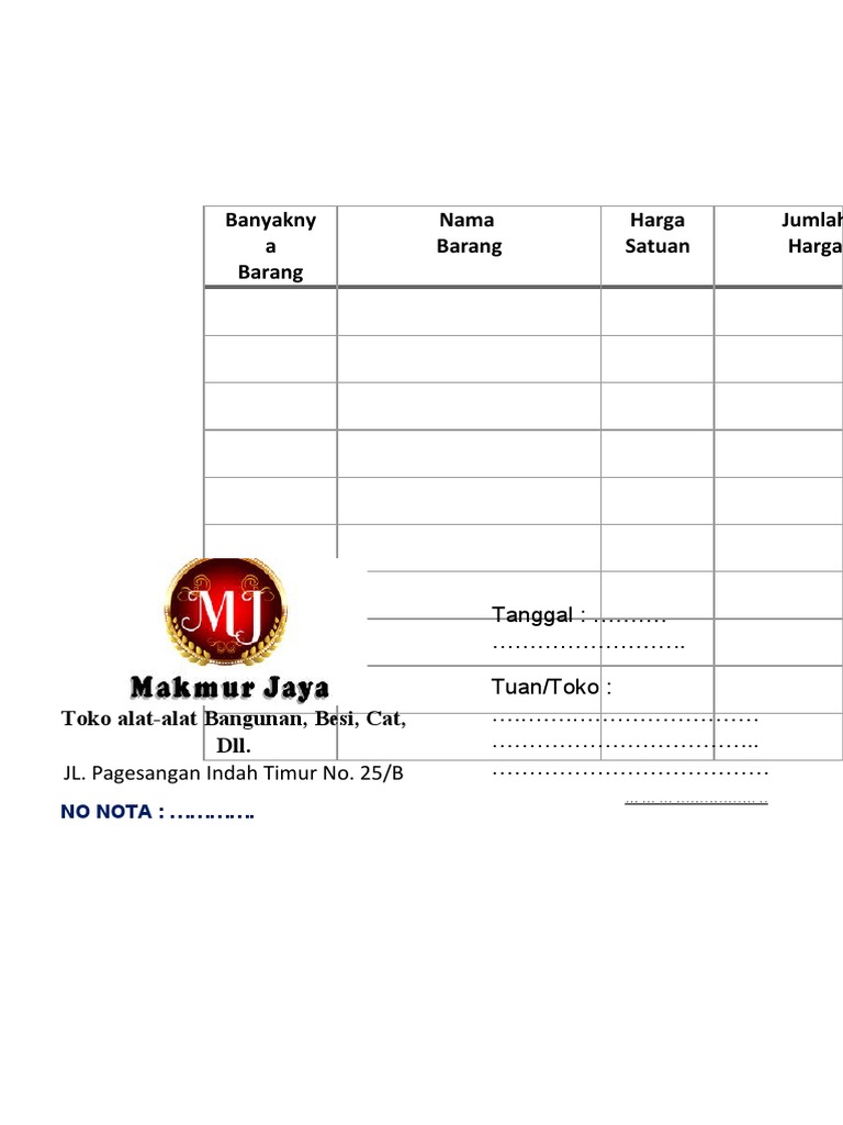 Contoh Kop Nota Toko Bangunan | PDF