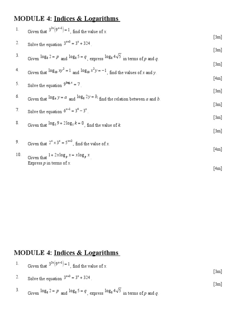 FORM 4 Additional Mathematics MODULE 4 | PDF | Logarithm | Equations FORM 4 Additional Mathematics MODULE 4 | PDF | Logarithm | Equations