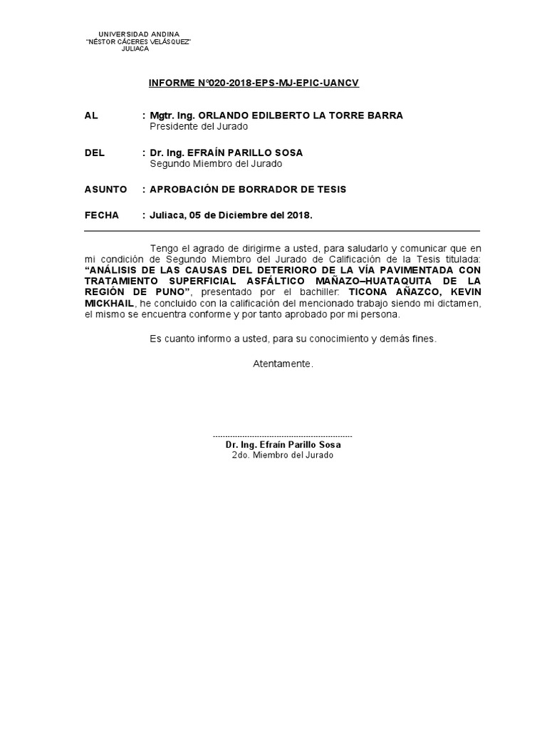 Informe Aprobacion de Borrador | PDF