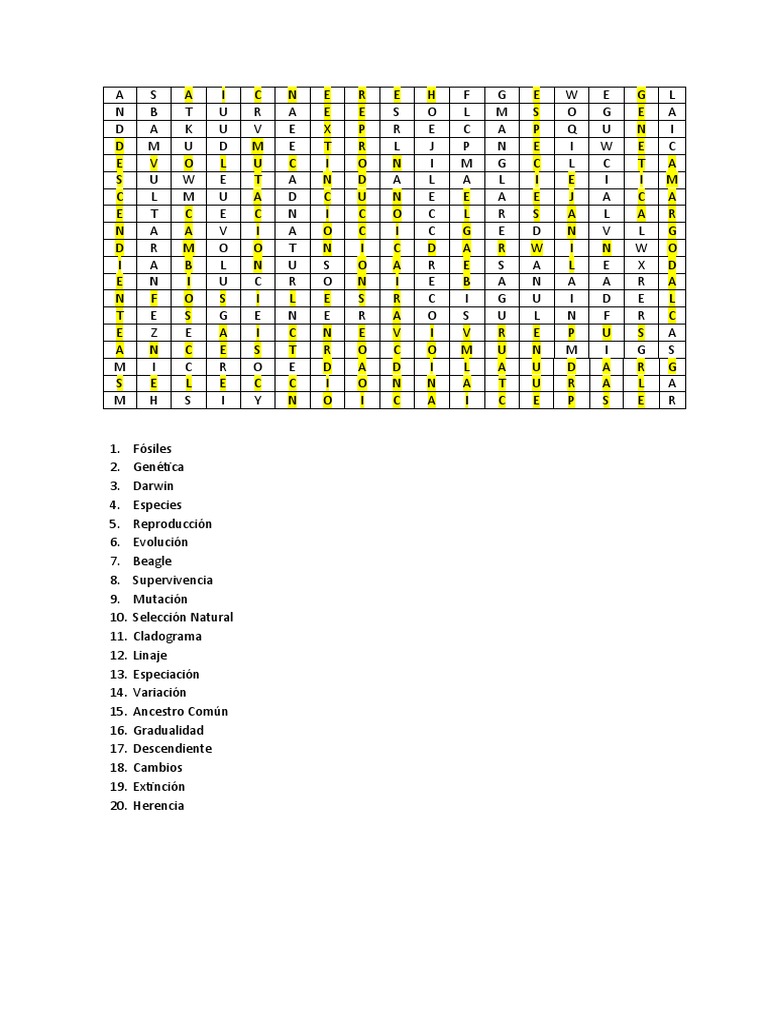 Sopa de Letras Evolucion | PDF