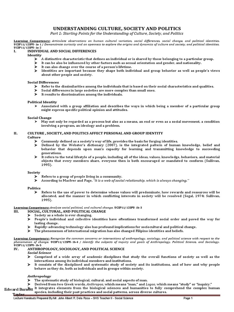 Understanding Culture, Society and Politics | PDF | Identity (Social ...