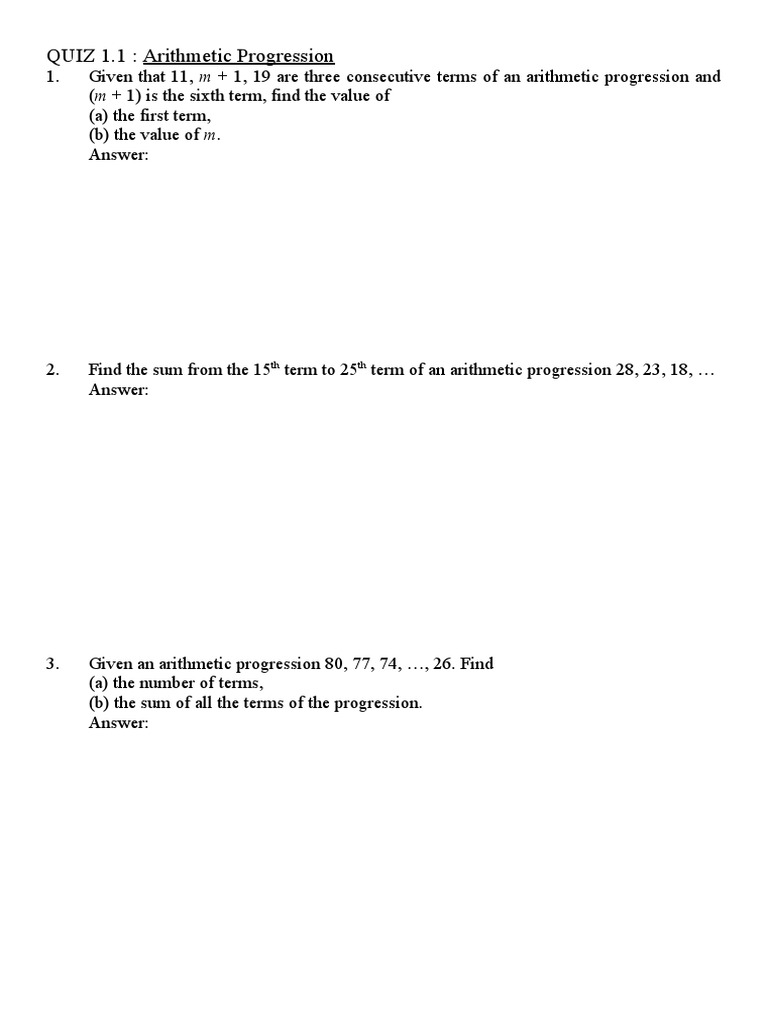 Arithmetic Progressions: Solving Problems Involving Sum, Terms, and ...