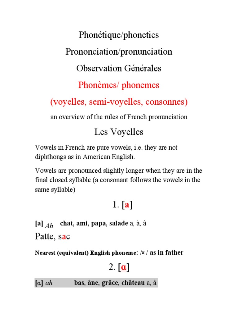 Phonétique/phonetics Prononciation/pronunciation Observation Générales ...