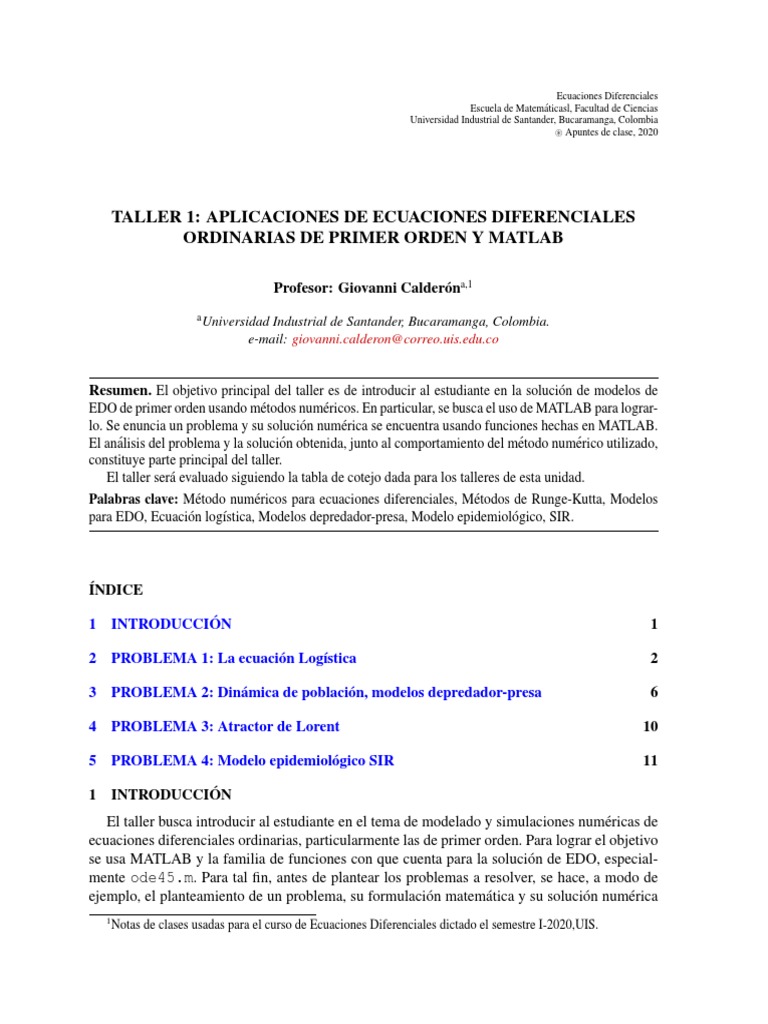 Taller EDO: MATLAB y Aplicaciones | PDF | Análisis numérico | Función logística