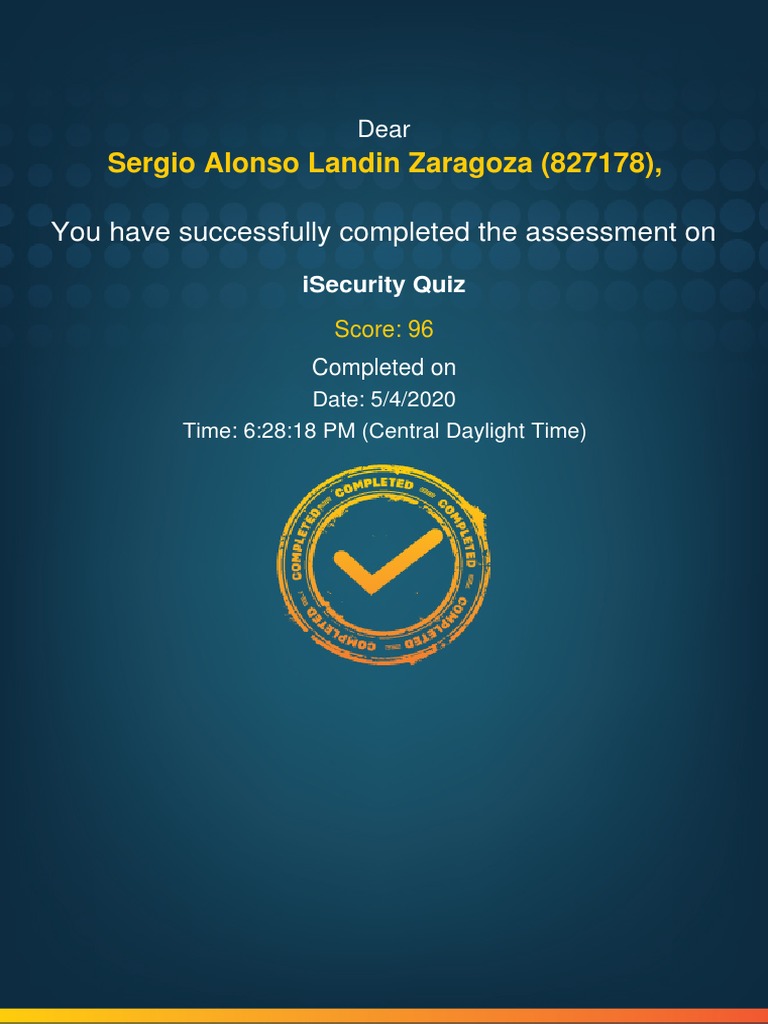 Isecurity Quiz - Completion - Certificate | PDF