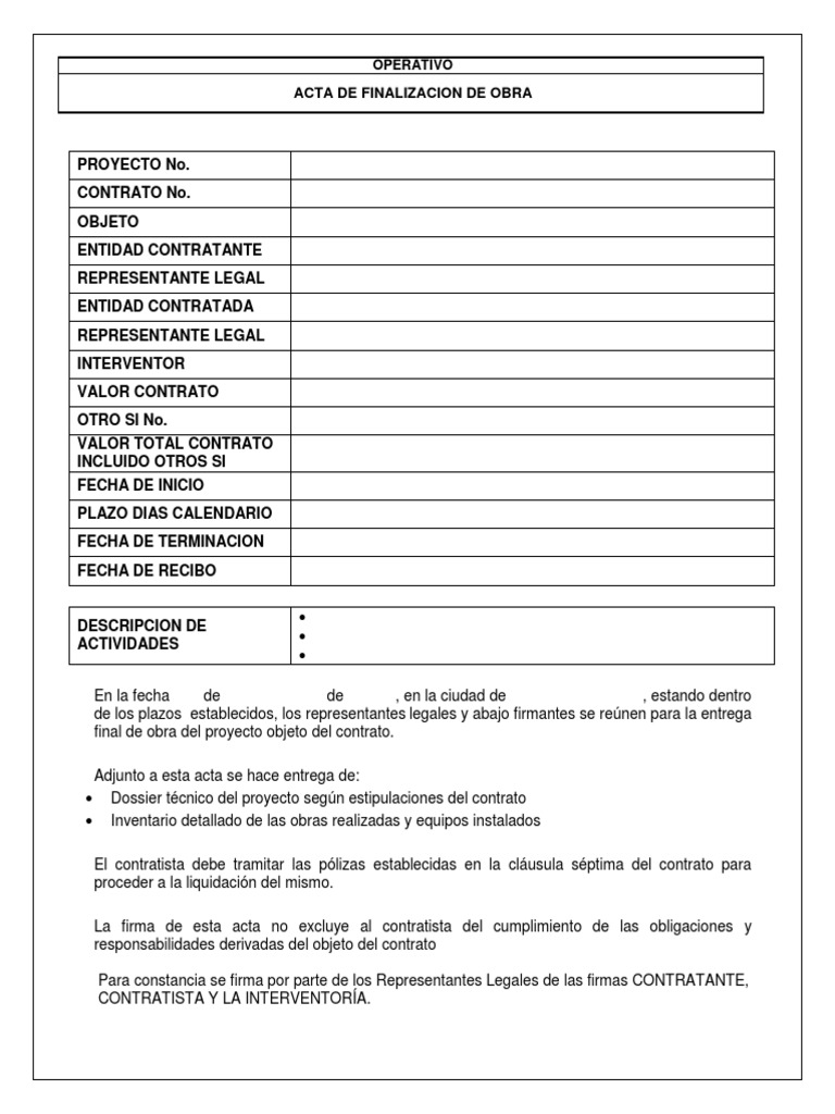 Acta De Fin De Obra