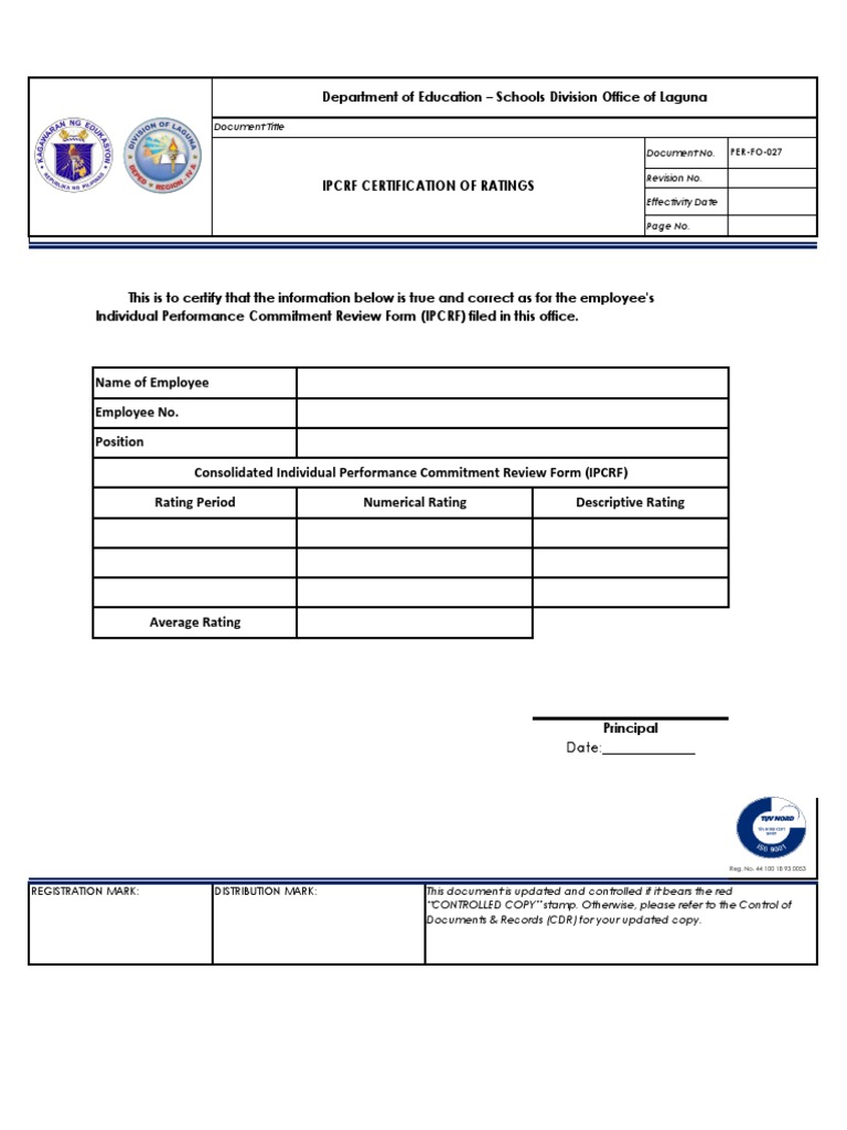 Ipcrf Certification of Ratings | PDF