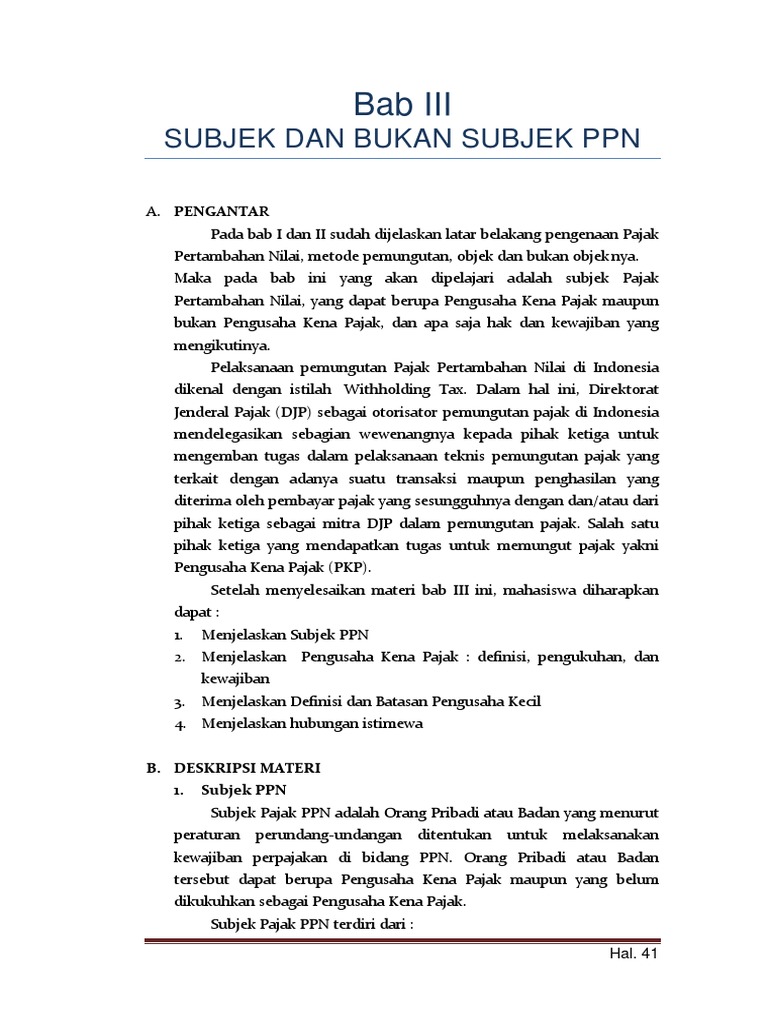 Pertemuan 4 - Subjek Dan Bukan Subjek PPN PDF | PDF