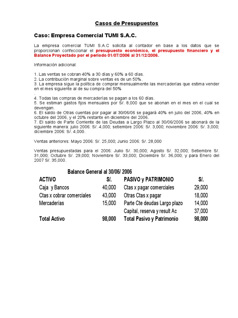 Casos de Presupuestos 202001 | PDF | Presupuesto | Economias