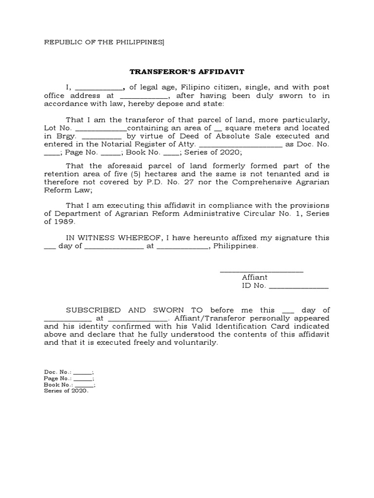 Affidavit of Transferor | PDF