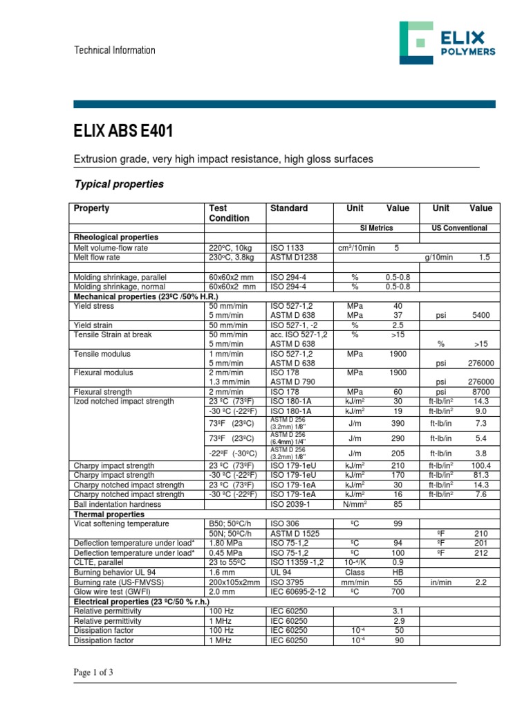 Elix ABS E401: Technical Information | PDF | Pascal (Unit) | Strength ...