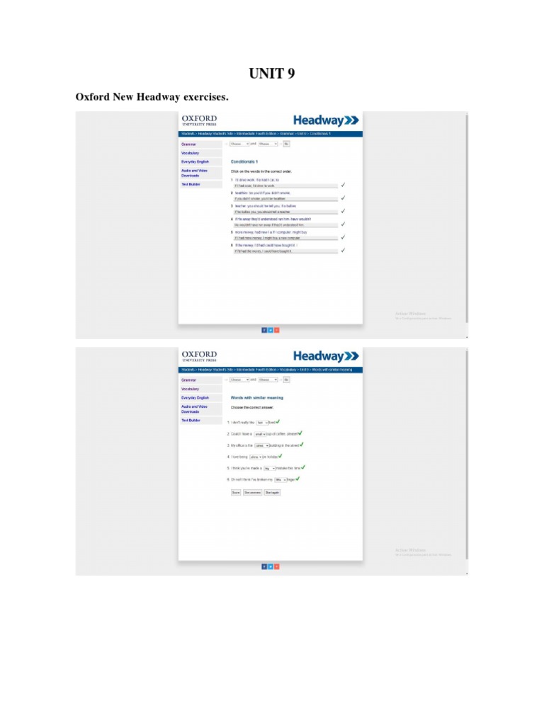 Unit 9: Oxford New Headway Exercises | PDF