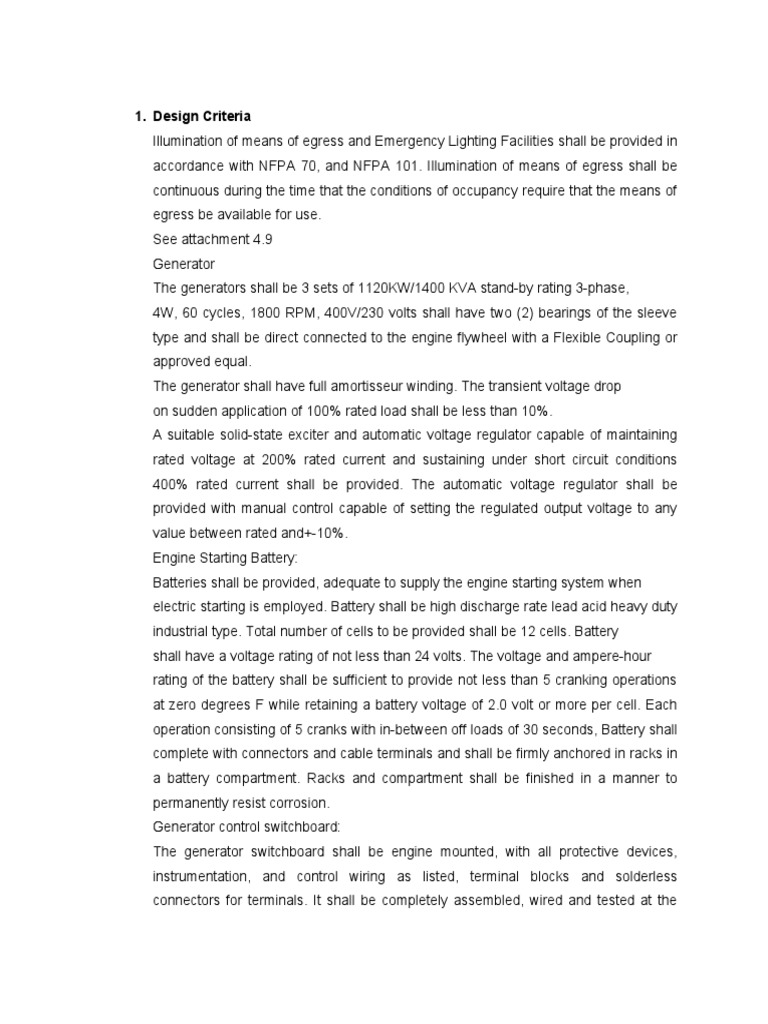 Design Criteria | PDF | Electric Generator | Voltage