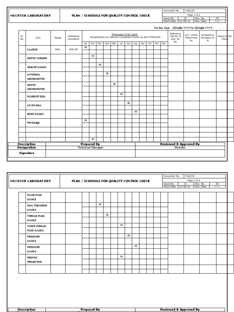F-QC-01 Schedule For QC Check | PDF | Measuring Instrument | Length