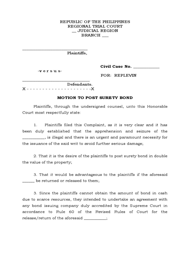 MOTION To Post Surety Bond | PDF