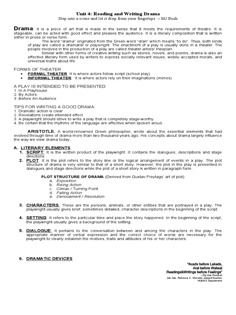 Drama: Unit 4: Reading and Writing Drama | PDF | Plot (Narrative ...