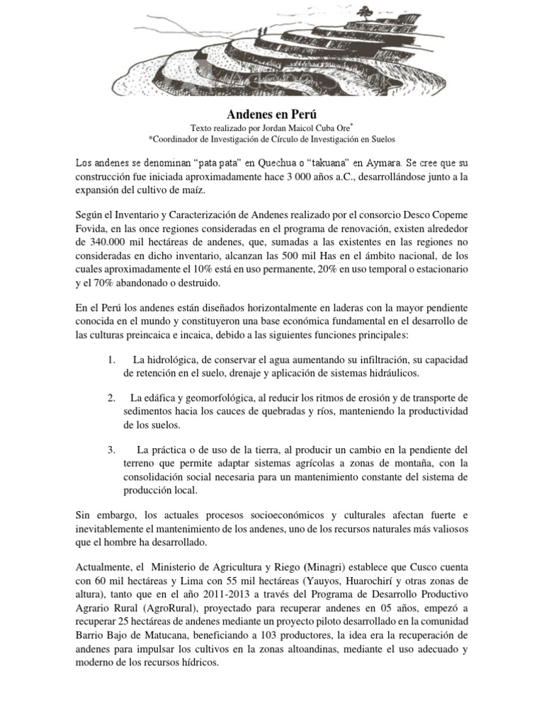 Andenes en Perú PDF | PDF | Perú | Suelo