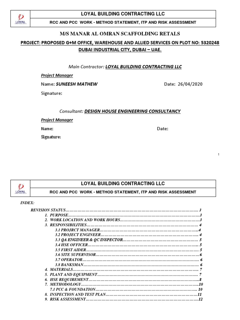 PCC & RCC Work MS | PDF | First Aid | Risk