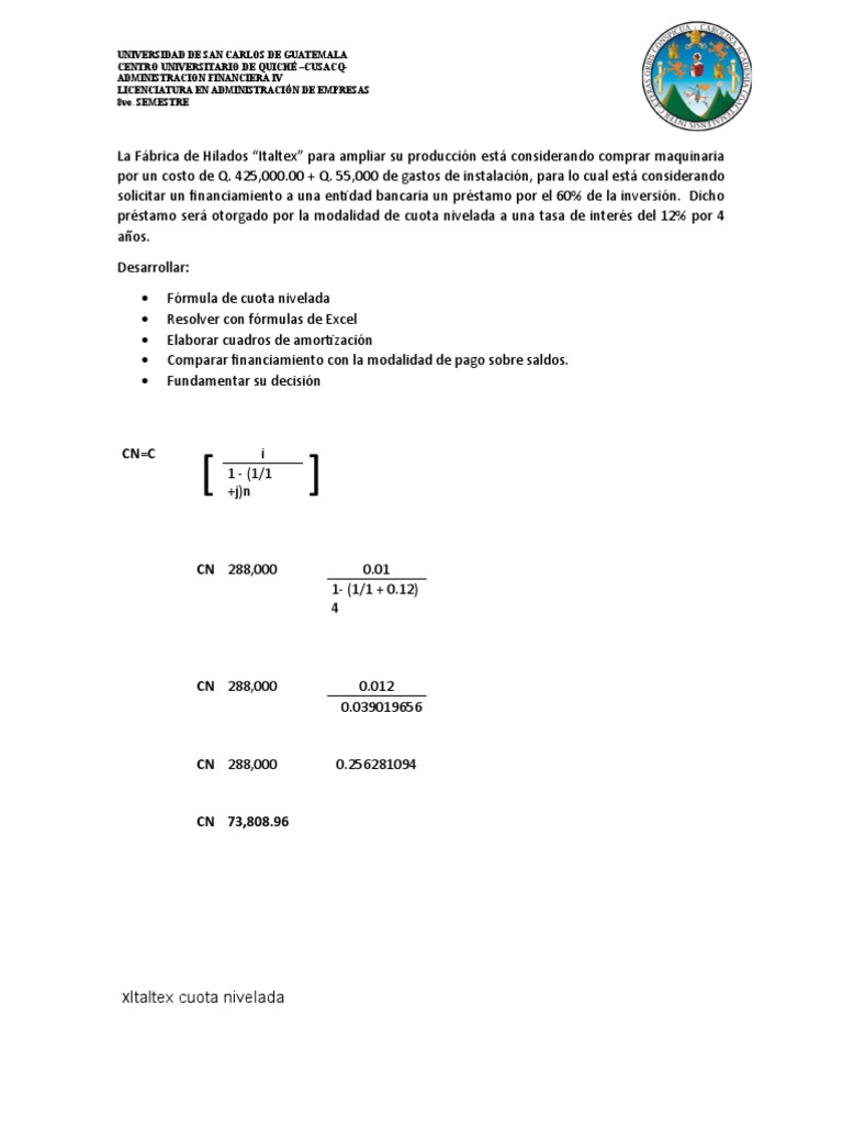 Formula de Cuota Nivelada | PDF | Interés | Dinero
