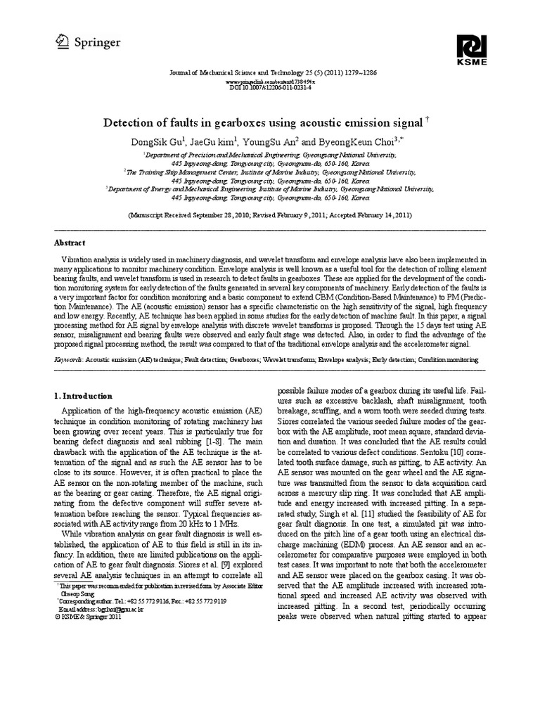Detection Of Faults In Gearboxes Using Acoustic Emission Signal Pdf Download Free Pdf