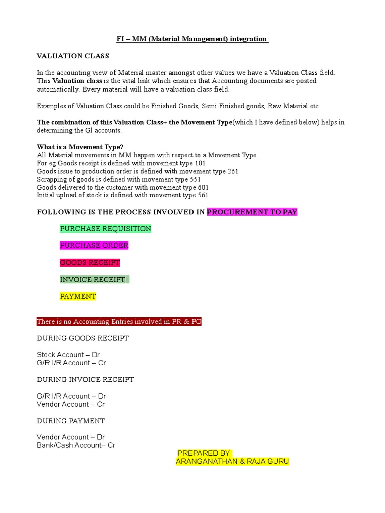 FI - MM (Material Management) Integration Valuation Class | PDF