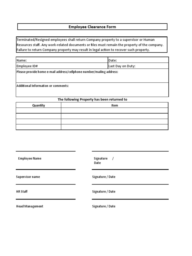 Exit Clearance Form | PDF