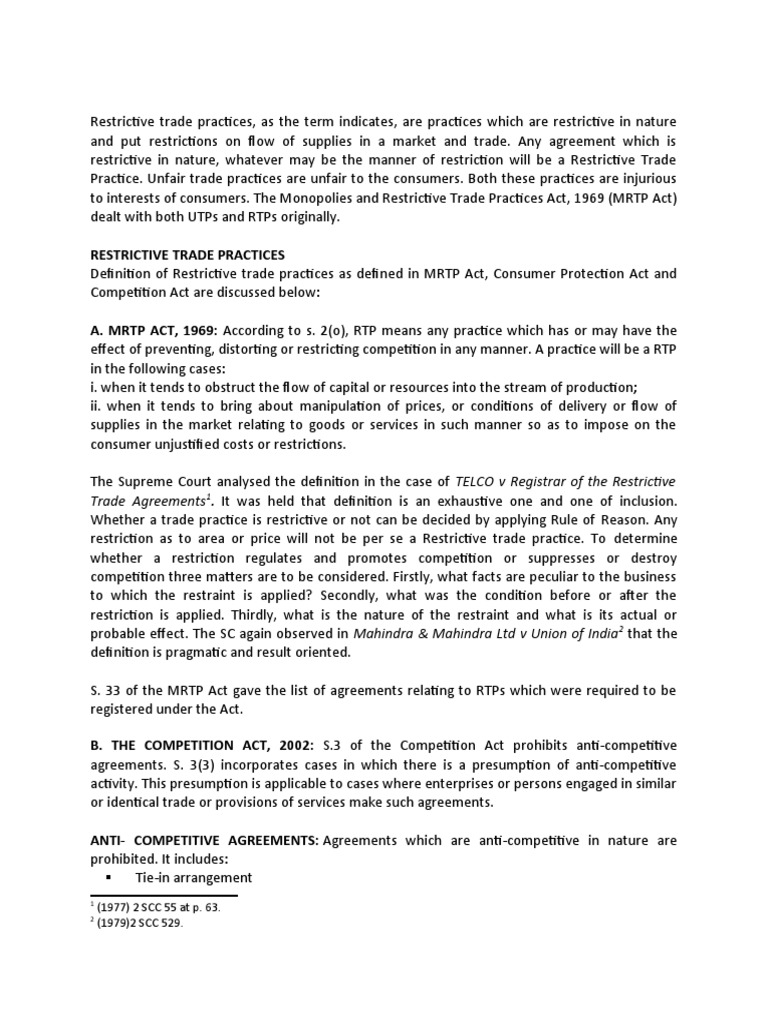 India's Restrictive Trade Practices Laws | PDF | Cartel | Competition