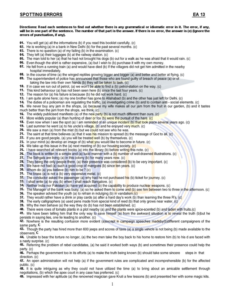 Spotting Errors Ea 13 | PDF | Comma | Grammatical Number