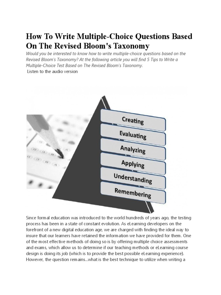 How To Write Multiple-Choice Questions Based On The Revised Bloom's ...