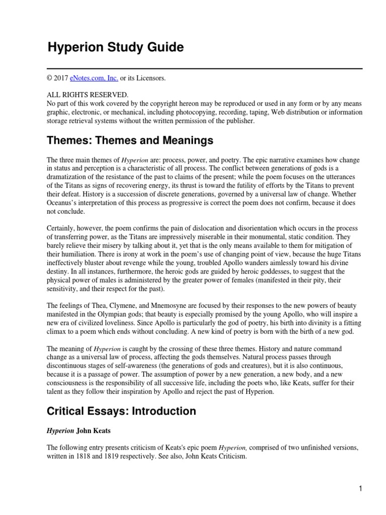 Enotes Hyperion Guide | PDF | John Keats | Romanticism