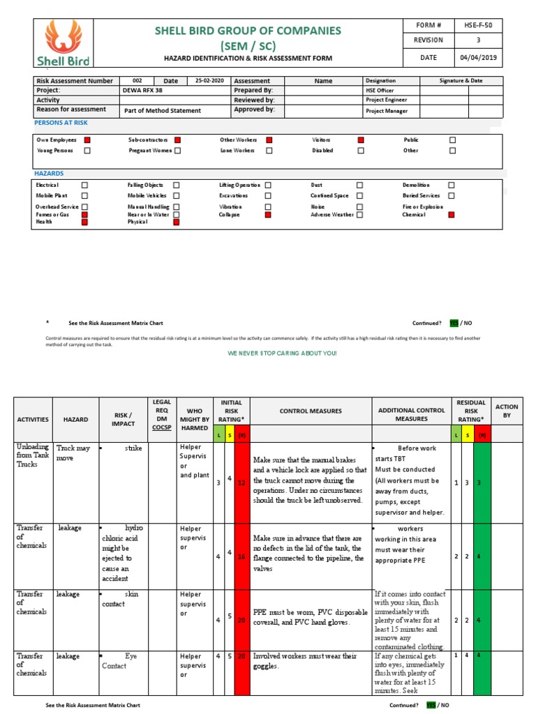 002 - RA For Chemical Handling | PDF | Risk Assessment | Risk