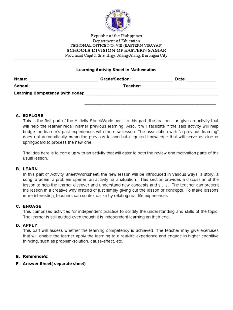 Schools Division of Eastern Samar: Republic of The Philippines ...