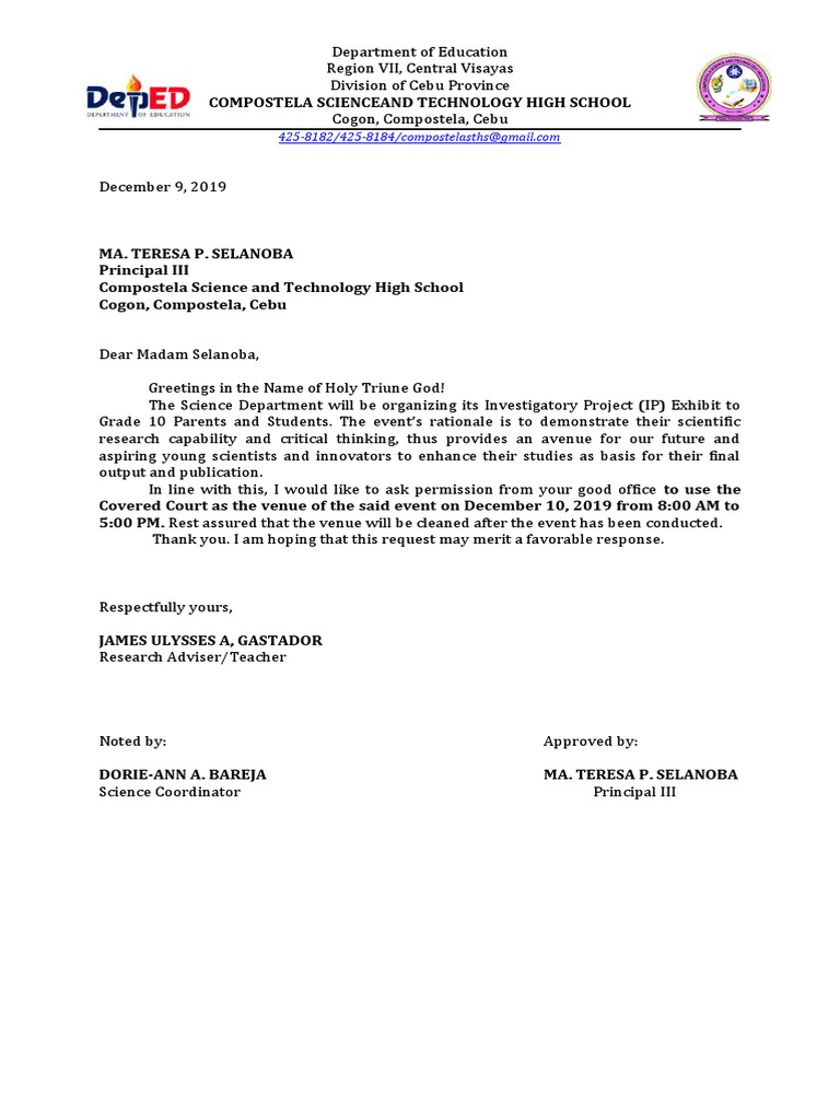 Request Letter To Use Covered Court | PDF