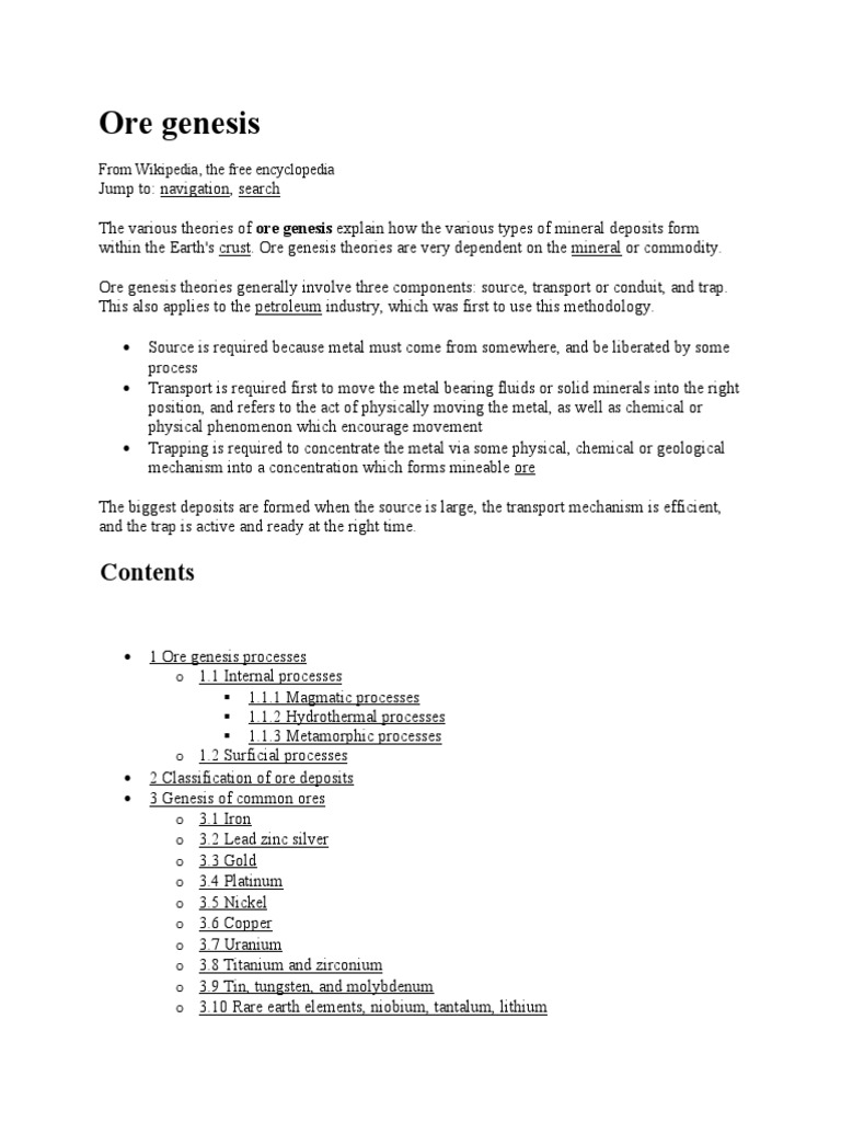 Ore Genesis: From Wikipedia, The Free Encyclopedia | PDF | Minerals ...