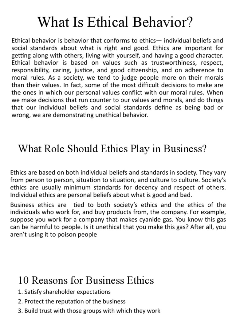 Understanding Ethical Behavior in Business | PDF | Corporate Social ...