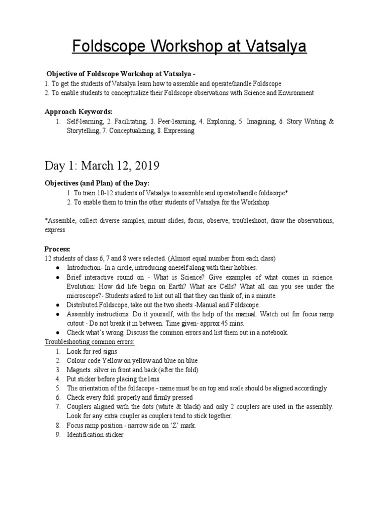 Conducting A Foldscope Workshop | PDF | Storytelling | Learning