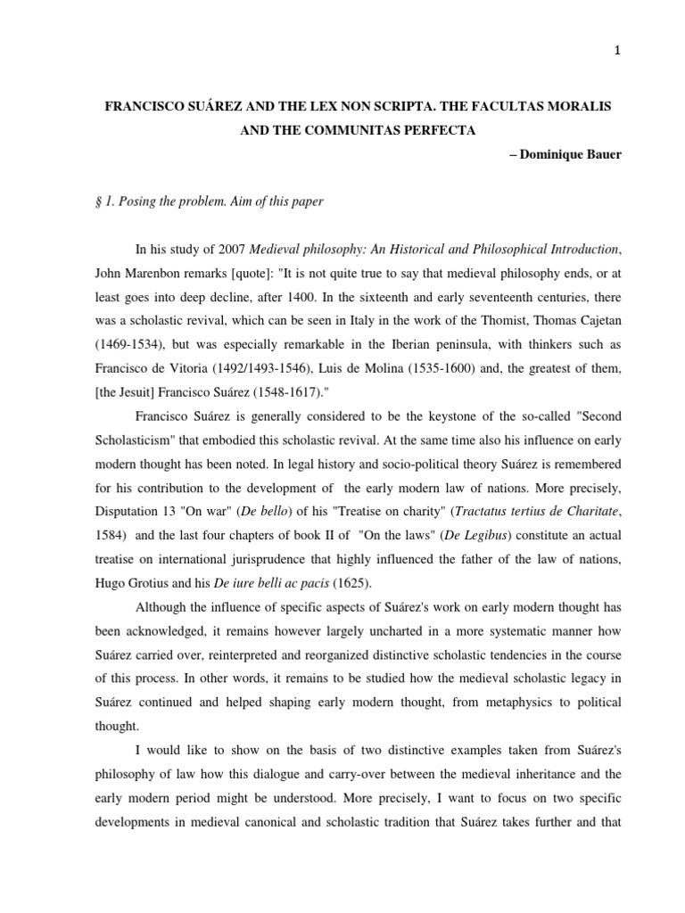 Bauer, D. (2014) Francisco Suárez and The Lex Non Scripta. The Facultas Moralis and The ...