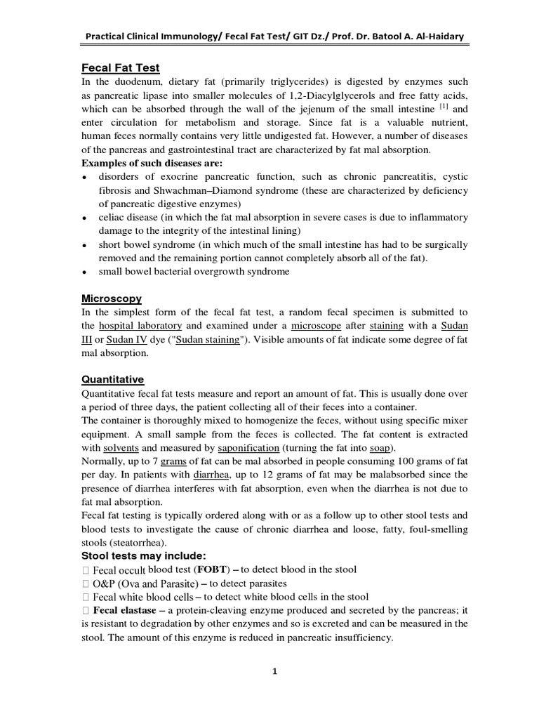 Fecal Fat Test-2020 | PDF | Gastrointestinal Tract | Small Intestine
