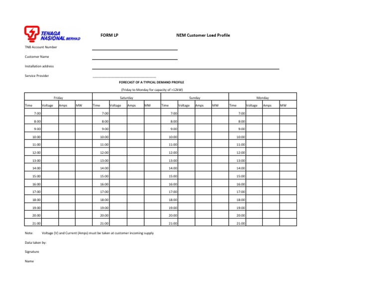 TNB - NEM Customer Load Profile Form | Download Free PDF | Nature ...