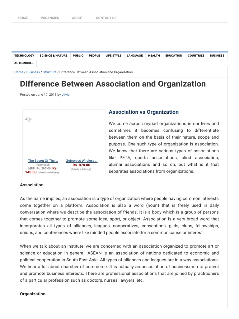 Difference Between Association and Organization | PDF | Business